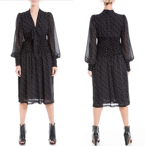 Max Studio | Dresses | New Max Studio Black Chiffon Smocked Waist Polka ...